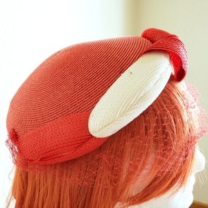Vintage | Accessories | 94s White Red Turban Style Calot Half Hat Vtg ...